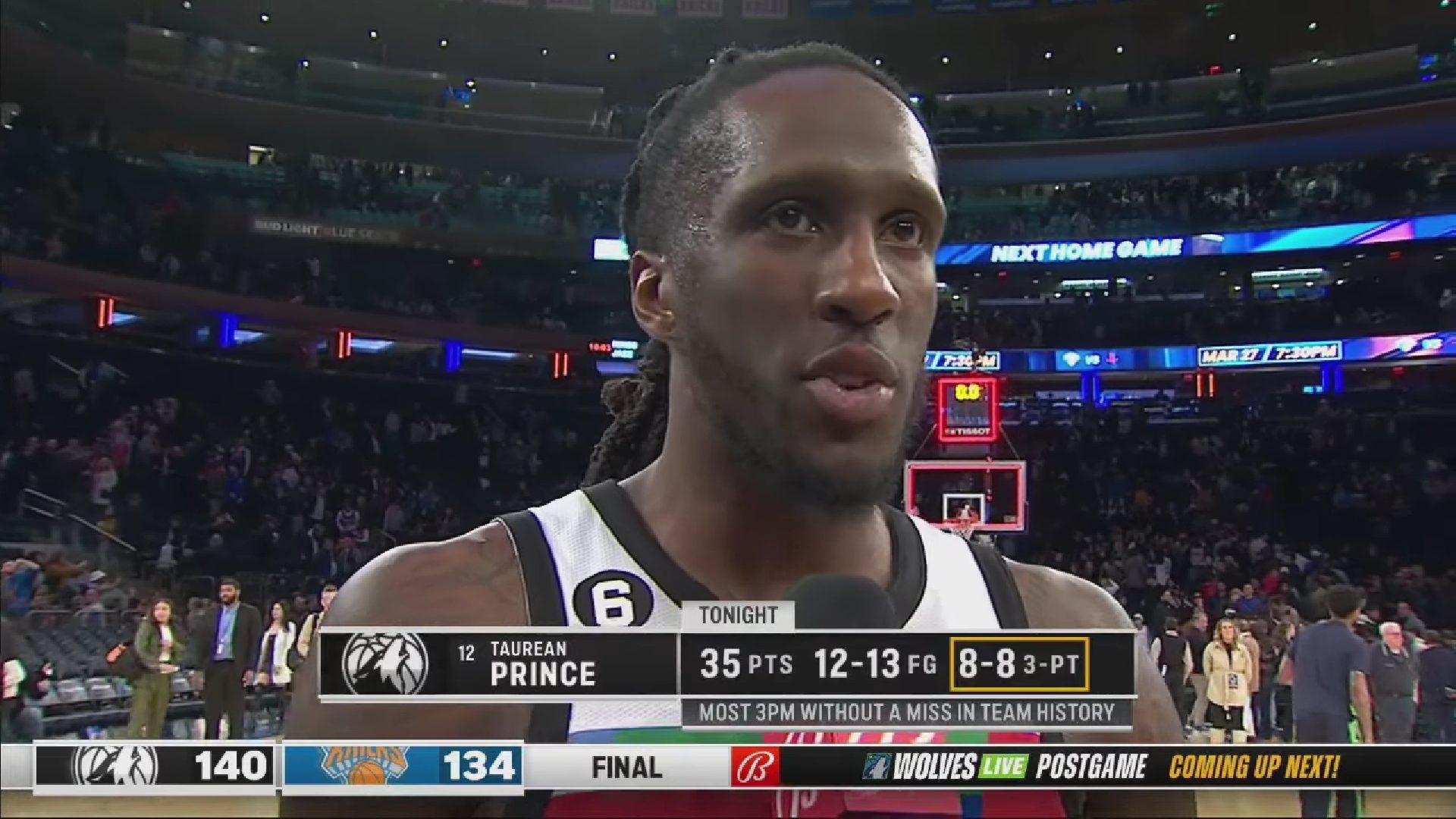 Soirée all-time pour Taurean Prince : 8/8 à 3-points, du très rarement vu